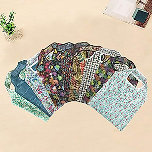 DZH Enjoy 10 Pack Cute Bird Owl Elephant Dog Leaves Stars Print Reusable Grocery Bags Portable Foldable Shopping Bag with Hook, Black, Medium