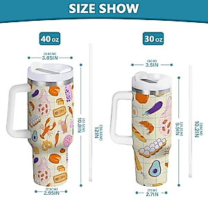 Slewiaeky Tumbler with Handle 40 oz Cute Lobster Shrimp Travel Mug with Lid and Straw Crayfish Stainless Steel Vacuum Insulated Water Bottle Cup for Iced Tea Coffee Cold Beverages Cup Holder Friendly