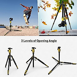 [Limited Edition] GEEKOTO 77'' Tripod-Camera Tripod for DSLR-Compact Aluminum Tripod with 360 Degree Ball Head Loads up to 17.6LBS for Travel and Work(Yellow)