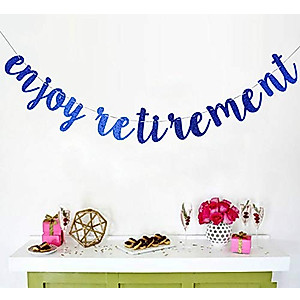 Starsgarden Enjoy Retirement Glittery Blue Banner, Happy Retirement, I'm Retired, Goodbye Tension Hello Pension, Goodluck We Will Miss You Retirement Party Hanging Paper flag(Blue Retirement)