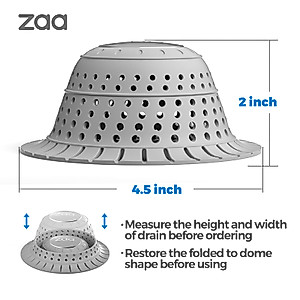 zaa Bathtub Drain Hair Catcher, 2 Pack Silicone Collapsible Bathtub Drain Cover Hair Catcher & Protector for Pop-Up & Regular Drains of Shower, Bathtub, Tub, Bathroom, Sink