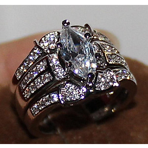 BeBold 5Ct Marquise Cut Simulated Diamond CZ Trio Wedding Set Engagement Ring for Women White Gold Plated