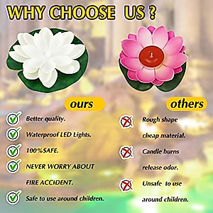 24 Pcs Floating Pool Lights Lotus Floating Lanterns Lifelike Artificial Floating Flowers for Pool with LED Lights Battery Operated Lily Pads Water Lantern for Decor (White, 3.94 Inch, 5.91 Inch)