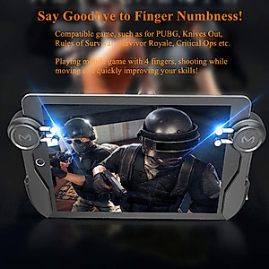 Rakizbe PUBG Controller for Tablet 4 Triggers [6 Finger Operation] Sensitive Shoot Aim Trigger Gamepad Grip, Support 10-12.9 inch iPad & Tablet (Thickness < 10mm), Black