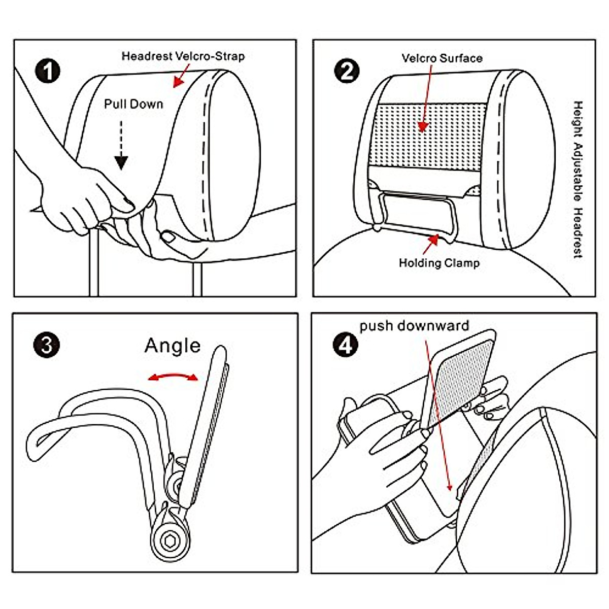 TFY Universal Car Headrest Mount Holder with Angle- Adjustable Holding Clamp for Swivel Screen Portable DVD Players, Black