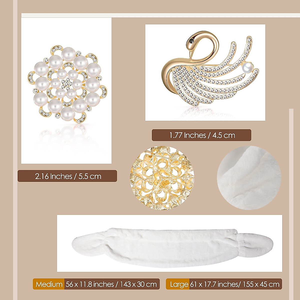 Geyoga Faux Fur Shawl Wrap Stole Shrug Winter Bridal Wedding Scarf Wrap with Faux Pearl Rhinestone Brooches for Women 1920s (White, Medium, Short Hair)