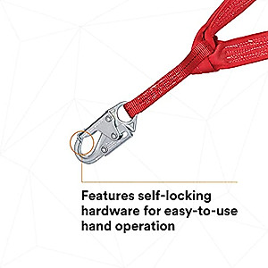 3M Protecta PRO 1340161 6', 100-Percent Elastic Shock Absorbing Lanyard, Snap Hook At Center, Steel Rebar Hooks On Leg Ends, 310 lb. Capacity, Red