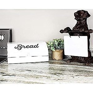 AuldHome White Bread Box; Farmhouse Vintage Enamelware Countertop Bread Bin