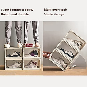Shoe Organizer,Shoe Storage Boxes with Magnetic Door,Foldable Shoe Storage,Closet Organizers and Storage,Shoe Rack for Closet,Containers Bins Holders for Display Sneaker (White-3 Pack)