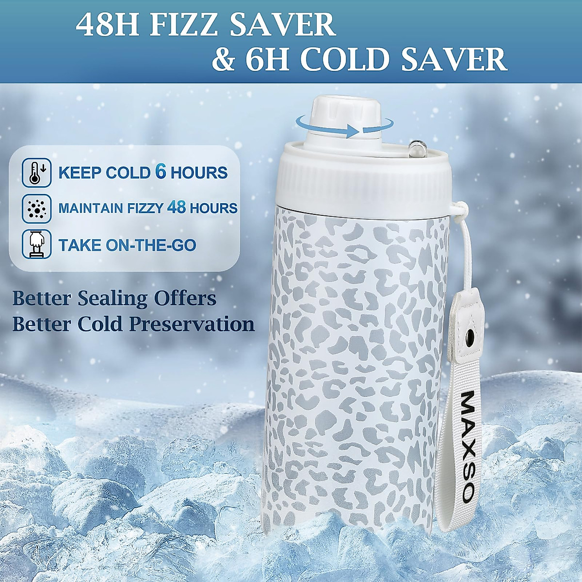 MAXSO Sealed Can Cooler Fizz Lid Can Cover for 12 oz Regular, Slim Skinny Cans & As Thermal Bottle, 4-in-1 Insulated Vacuum Stainless Steel Carbonated Cold Drink Holder - Leopard