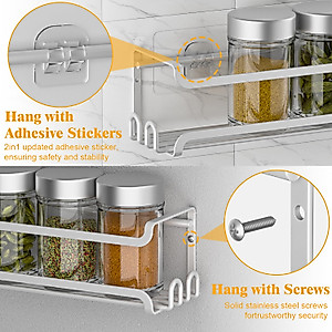 LUCYCAZ 4 Pack Wall Mounted Spice Rack with 16 Hooks, Spice Rack Organizer for Cabinet Pantry Door,Screw or Adhesive Spice Shelf Hanging Wall Spice Rack for Spice Jars and Seasonings (White)