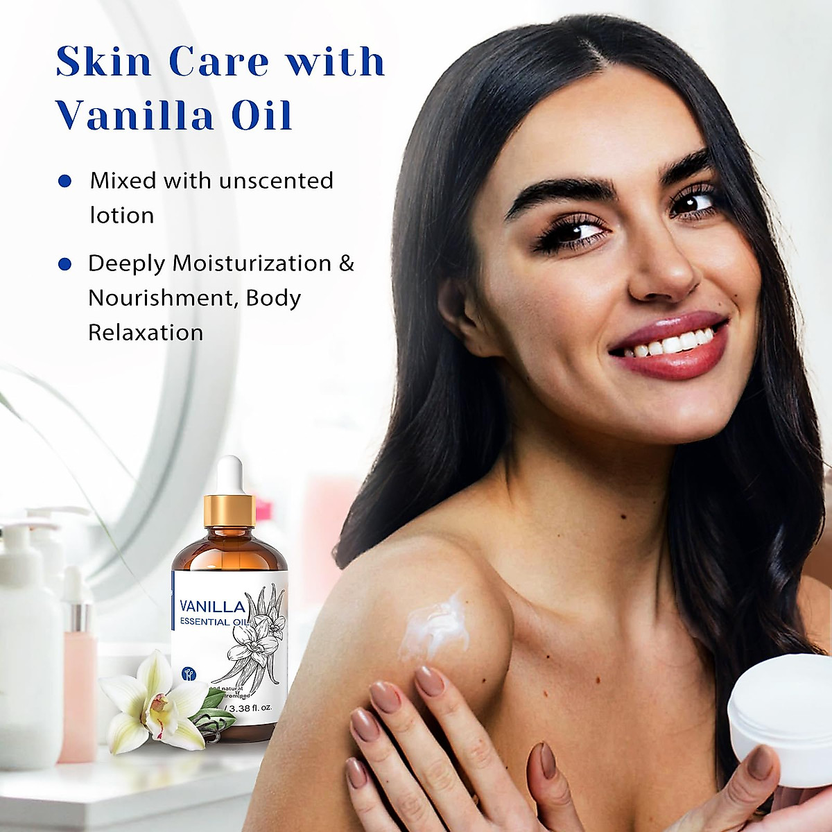 HIQILI Vanilla Essential Oil, Undiluted Natural Strong Fragrance Add in Skin Perfume, Unscented Lotion, Candle Soap Making Scent, Relax at Home with Diffuse Warm Sweet Aroma-100ML