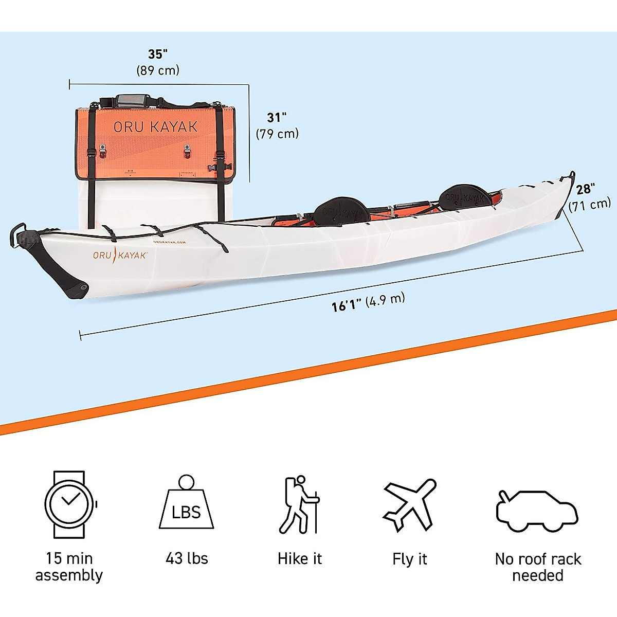Oru Kayak Foldable Kayak Haven TT | for 1 or 2 People - Stable, Durable, Lightweight - Lake and River Kayaks - Beginner, Intermediate - Size (Unfolded): 16'1" x 33", Weight: 41 Lbs