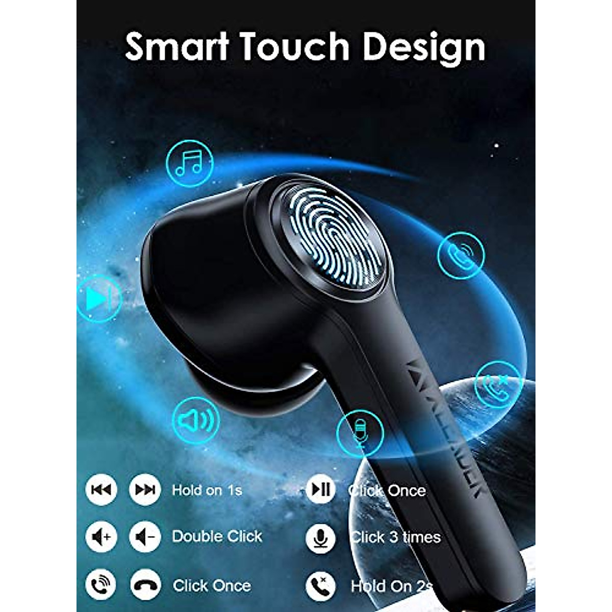 XLEADER Touch Wireless Earbuds, ENC Bluetooth Earphones, SoundAngel Pro Deep Bass up Small Headphones with Microphone and Mini Smart Charging Case USB-C Quick Charge IPX8 Waterproof, for iPhone Work