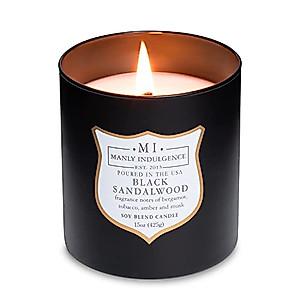 Manly Indulgence Scented Jar Candle, Black Sandalwood, Signature Collection, Soy Wax Blend, Wooden Wick, 15 Oz, Single (Bergamot, Tobacco, Amber & Musk)