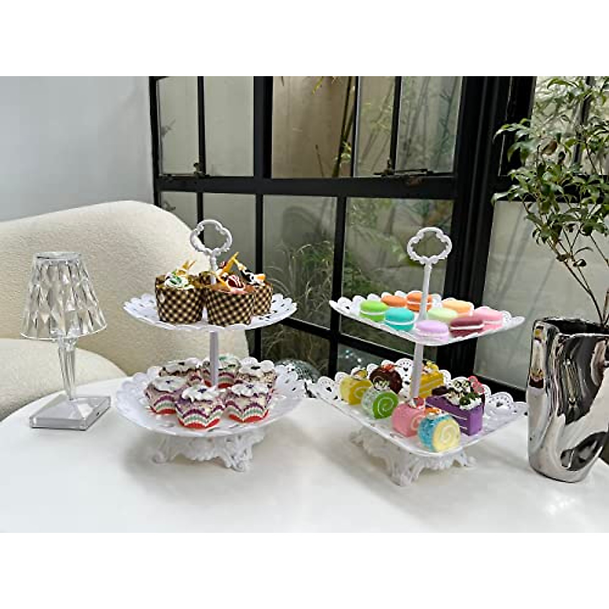 2 Tier Plastic Cupcake Stand, 2 Tier Serving Tray, Dessert Stands, Tea Party Supplies, Party Table Decoration, Dessert Display Stands, Cookie Trays for Parties, 2 Pack