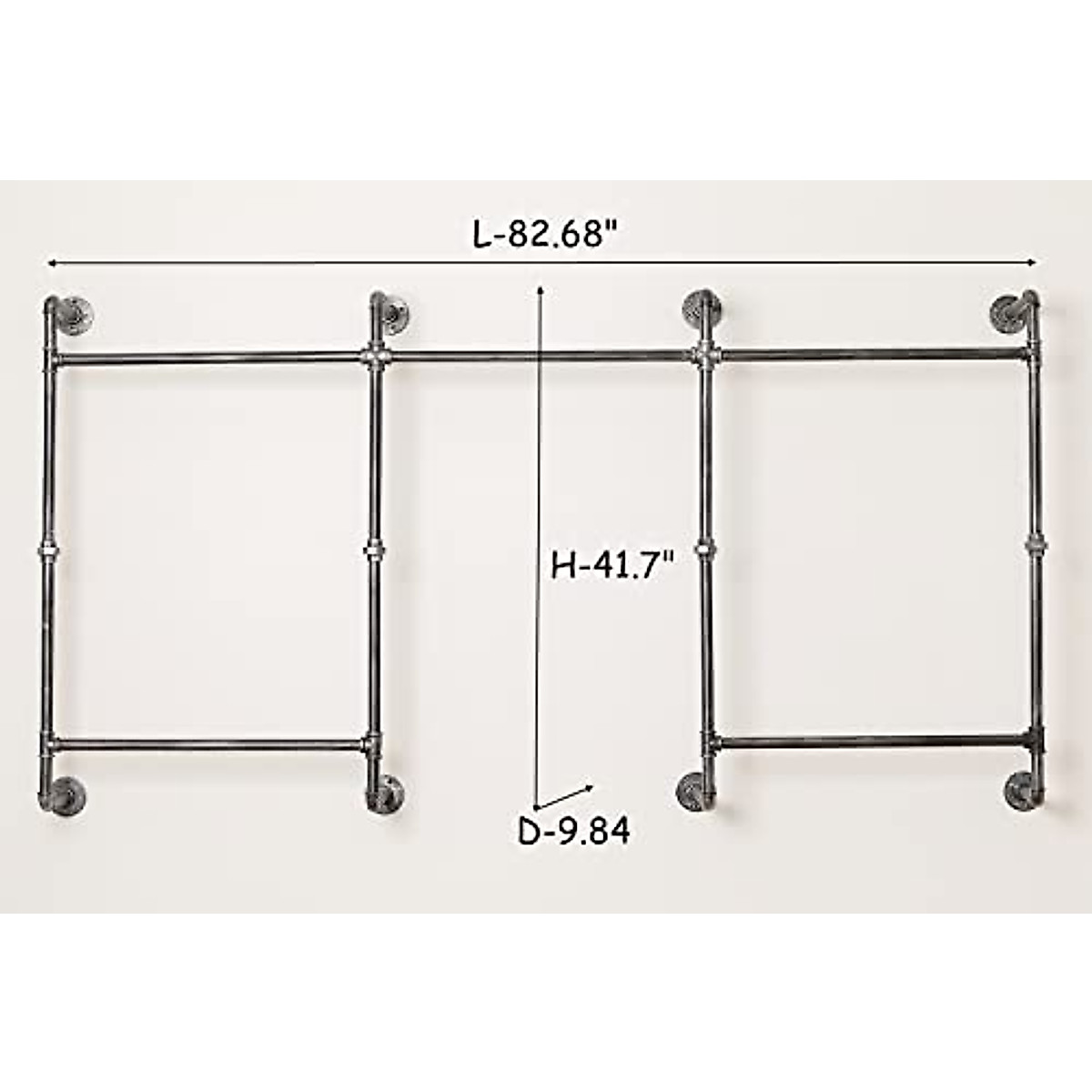 ZYUXUAN Industrial Wall Clothes Rack, Heavy-Duty Clothing Rack, Pipe Style Garment Rack with Four Hanging Rods for Home, Laundry Room, Retail Store, Rustic Black (five hanging rods)