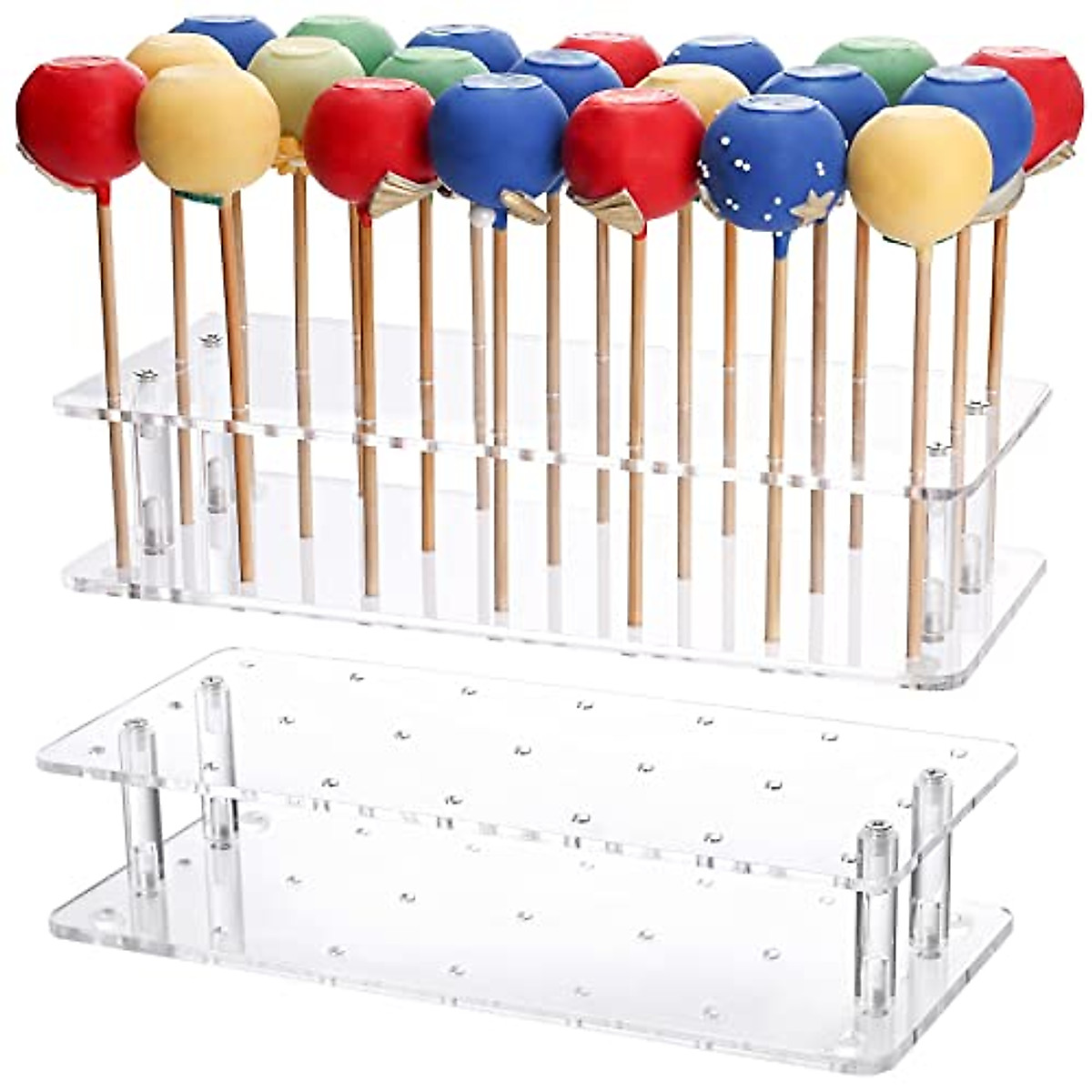 Goabroa 2-Pack Cake Pop Display Stand, 21 Hole Thick Clear Acrylic Lollipop Holder Weddings Baby Showers Birthday Parties Anniversaries Halloween Candy Decorative (Updated)