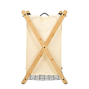 Oceanstar X-Frame Bamboo 3-Bag Laundry Sorter, White