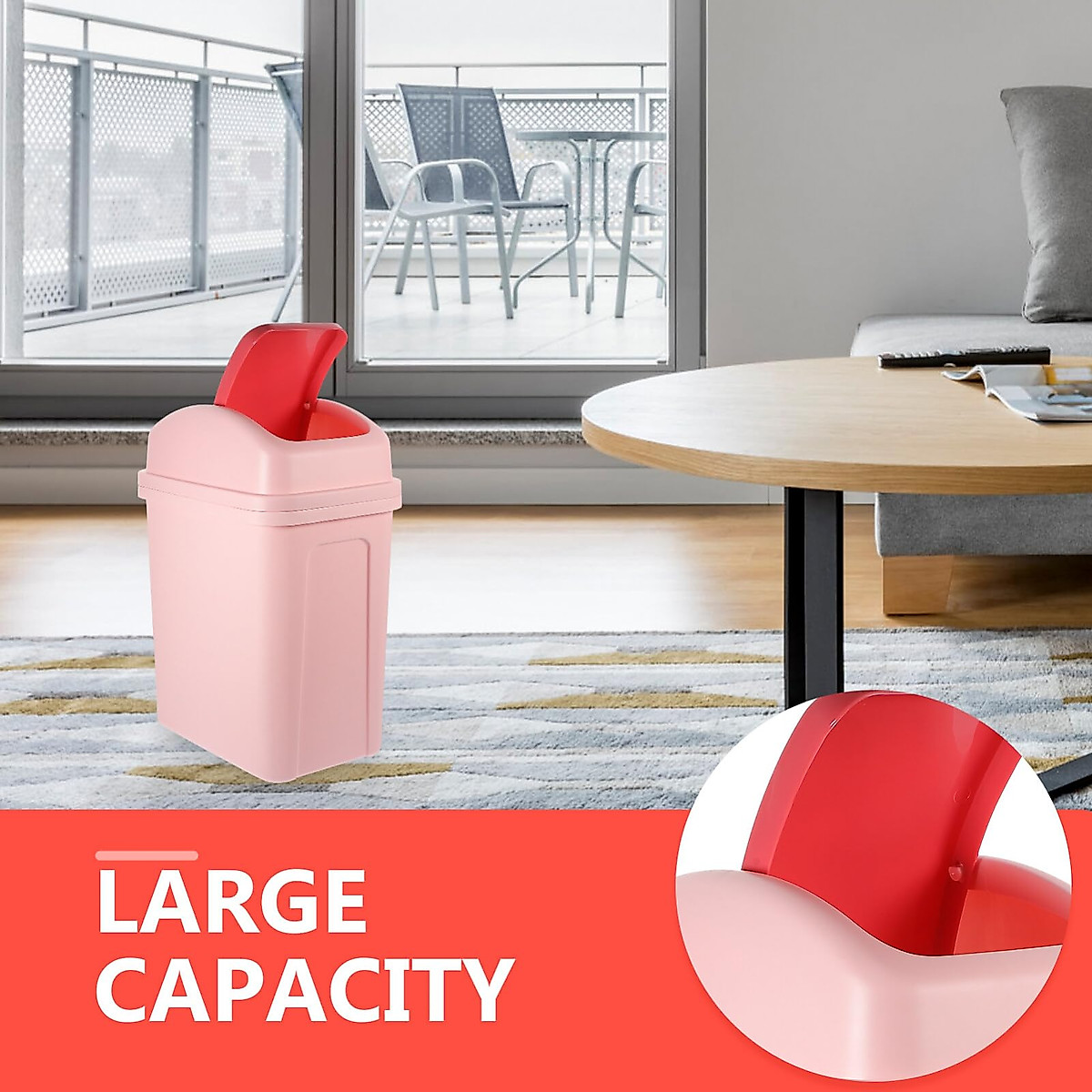 Cabilock Swing Lid Trash Can Round Garbage Bin Large Wastebasket Bucket Container for Bathrooms Powder Rooms Kitchens Office Pink