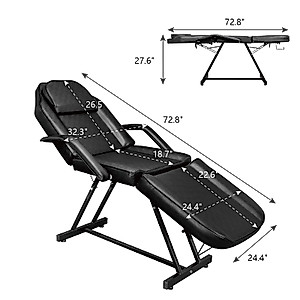 OmySalon Massage Salon Tattoo Chair Esthetician Bed with Hydraulic Stool,Multi-Purpose 3-Section Facial Bed Table, Adjustable Beauty Barber Spa Beauty Equipment, Black