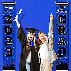 2023 Graduation Party Decorations Porch Sign Banner Blue Large Congrats Grad Party Supplies Decorations Door Banner for Graduation Party