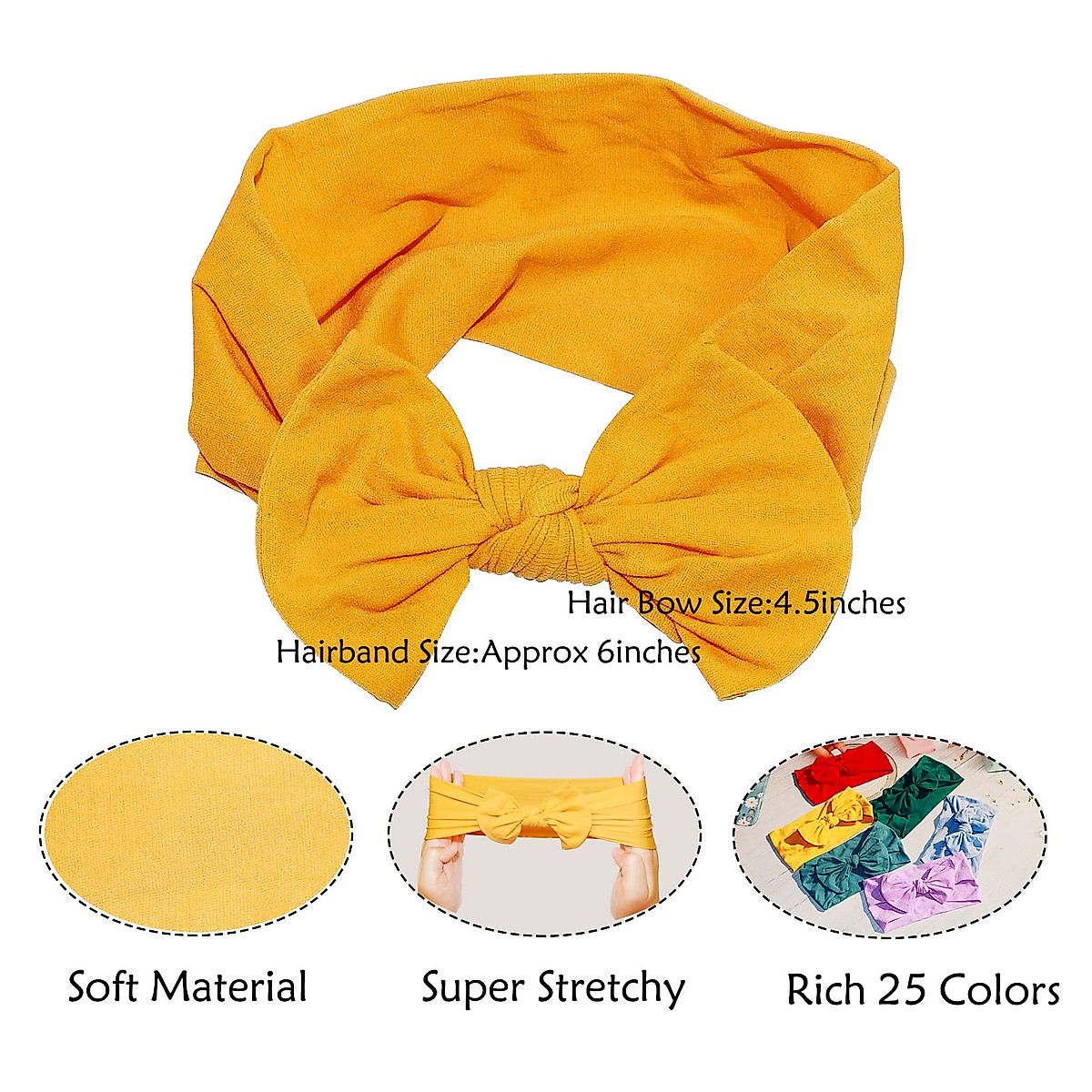 NAIRUA Headband, 25 Colors Baby Girls 4.5 inches Hair Bows Super Soft Stretchy Hair Turban Head Wraps for Infant Newborn Toddlers and Kids
