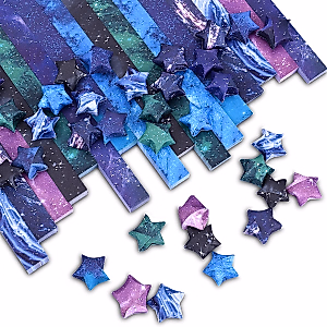 PAPERKIDDO 800 Sheets Origami Stars Paper 8 Different Designs of Beautiful Outer Space Sky for Paper Arts Crafts Kids Luminous Starry Sky Grown-ups School Teachers Folding Origami Star Paper Strips