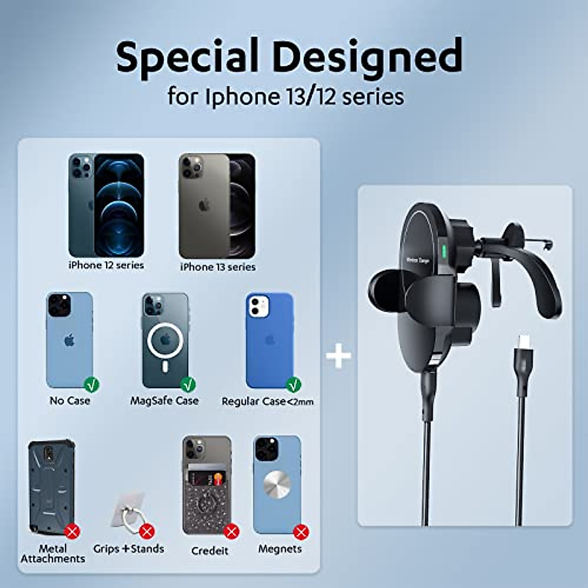 Magnetic Wireless Car Charger, Compatible Magnetic car Mount Charger, Air Vent Phone Holder for iPhone 14/13/13 Pro/13 Pro Max/13 Mini/12/12 Pro/12 Pro Max/12 Mini (Black)