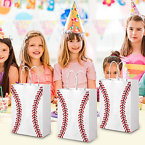PEUTIER 16pcs Baseball Party Gift Bags, Kraft Paper Baseball Snack Goody Bags with Handle Treat Goodie Bags Candy Bags Sport Party Favor Bags for Birthday Party Baseball Team Themed Party Supplies