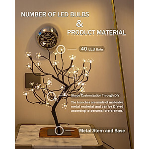 Tybeeu 20 Inch Cherry Blossom Bonsai Tree, 40 LED Warm White Lights, with 24V UL Listed Adapter and Metal Base, Ideal as Night Lights, Standard Version