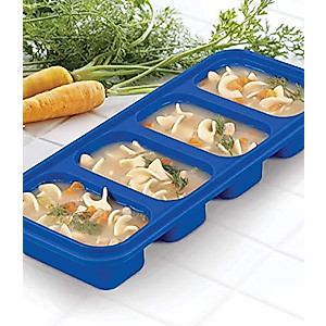 HIC Kitchen Prep-N-Freeze Portion Tray with Lid, Collapsible LFGB Silicone, 6-Ounce Sections