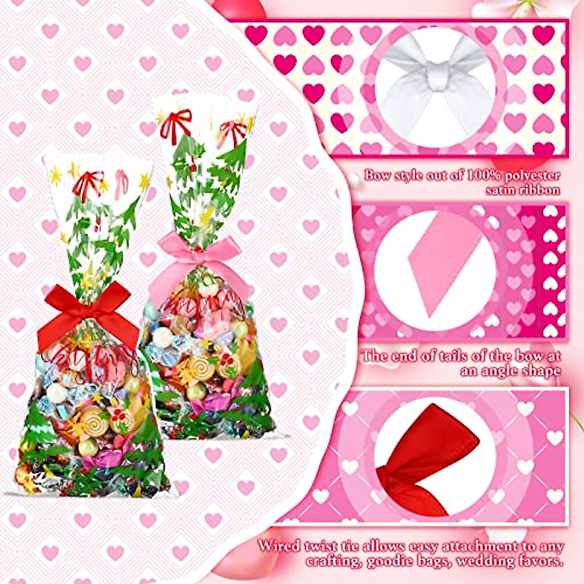 120 Pcs Easter Twist Bow Satin Twist Tie Bows Fabric Bows for Crafts Polyester Craft Bows Decorating Ribbon Bows Gift Wrap Bows for Candy Bags Decoration (Rose Red, Pink, Red, White)