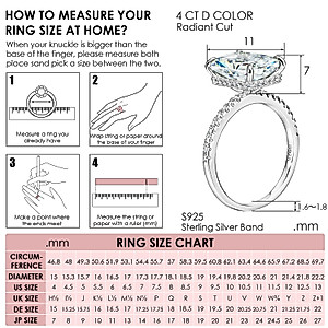 Michooyel 4.0ct Radiant Cut Women's Engagement Ring Simulated Diamond Wedding Ring Promise Ring 925 Sterling Silver Wedding Band