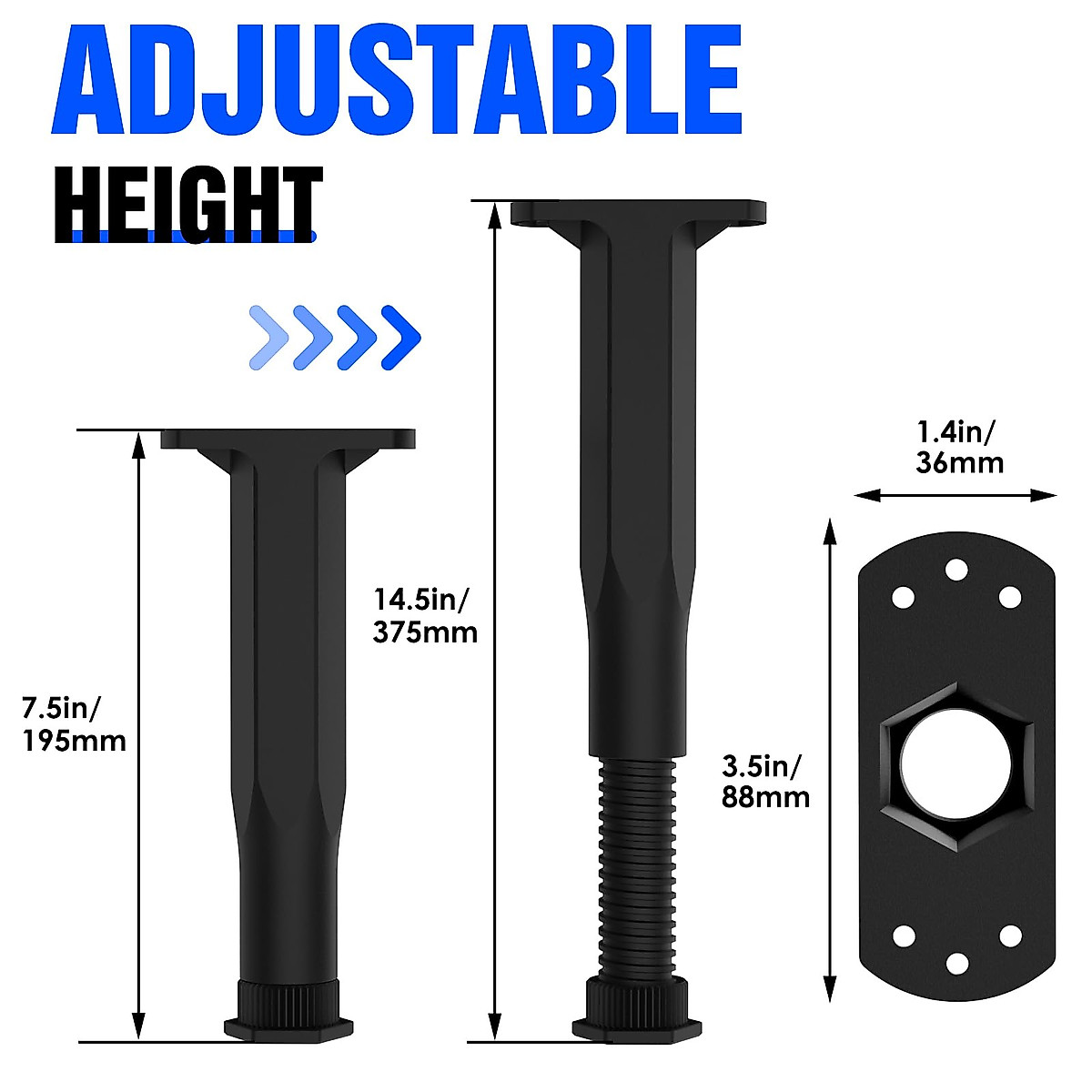 SKMYL Adjustable Height Center Support Leg for Bed Frame,Bed Center Slat Support Leg (7.5~14.5 (2PCS))