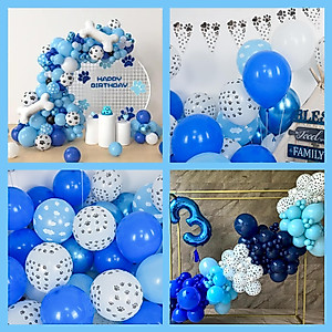 Dog Paw Balloons,12 Inch Blue White Balloons 50Pcs Paw Print Balloons with Blue Cloud Metallic Blue Balloons for Boys and Girls Birthday Baby Shower Graduation Dog Birthday Party Decoration