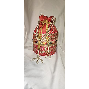 Hand embroidered art silk Potli handbags for Women. For Evening outing, wedding, and party Bag Purse with Drawstring. (Pink)