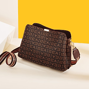 FOXLOVER Small Crossbody Shoulder Bags for Women PVC Faux Leather Ladies Monogram Purses Womens Fashion Signature Handbag with Adjustable Shoulder Strap (Brown)