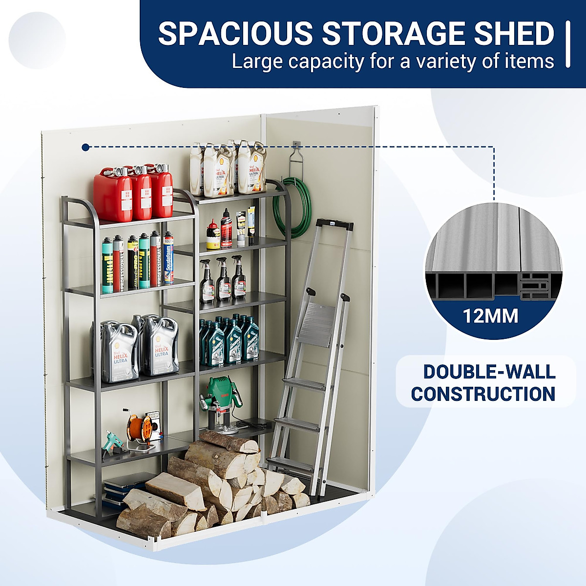 Poteban Outdoor Storage Shed, 5x3FT Resin Shed with Floor and Lockable Door for Bike, Garbage Cans,Garden Accessories, Sandstone