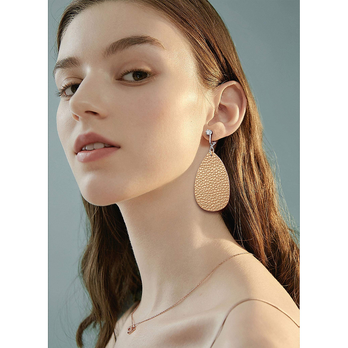 9 Pairs Faux Leather Clip on Earrings for Women Dangle- Long Teardrop Seashell Leather Clipon Earrings-Non Piercing Earrings Set for Women (#7)