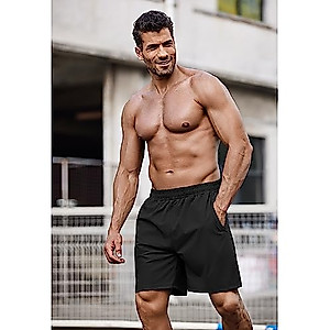 COOFANDY Mens Athletic Shorts Quick Dry Workout Shorts Bodybuilding Pants Training Running Weightlifting Jogger with Pocket Black/Blue