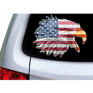 Rogue River Tactical Large 10"x6" American Eagle USA Flag Car Decal Window Die Cut Patriotic Auto Bumper Sticker Vinyl Decal for Car Truck RV SUV Boat Support US Military