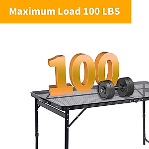 Moosinily Camping Table 4FT Grill Table Foldable Folding Table Picnic Portable Stand Mesh 3 Height Adjustable Outdoor Card BBQ RV Black 47.2×23.6 inch