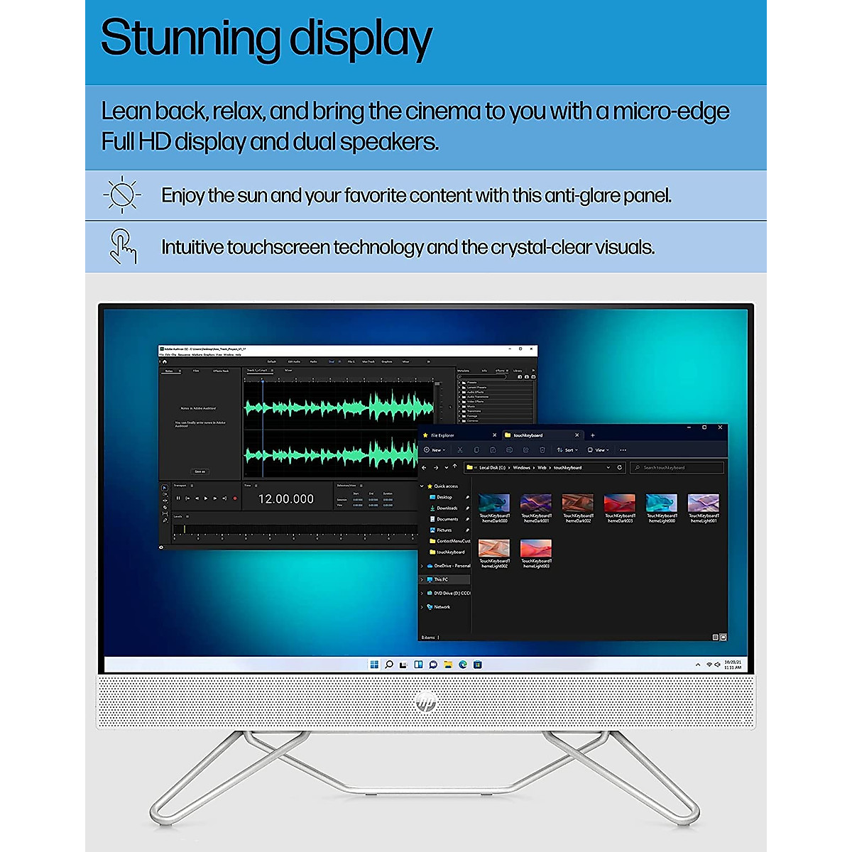 HP 2024 24'' FHD IPS Touchscreen All-in-One Desktop PC Intel 2-Core i3-1115G4 Intel UHD Graphics 16GB DDR4 1TB NVMe SSD WiFi AC BT RJ-45 HDMI Webcam Speaker Windows 11 Pro White w/RE USB Drive