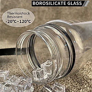 Ferexer Large 48 oz Glass Water Bottle with Straw & Time Marker, Reusable Motivational Borosilicate Water Bottle with Neoprene Sleeve BPA Free