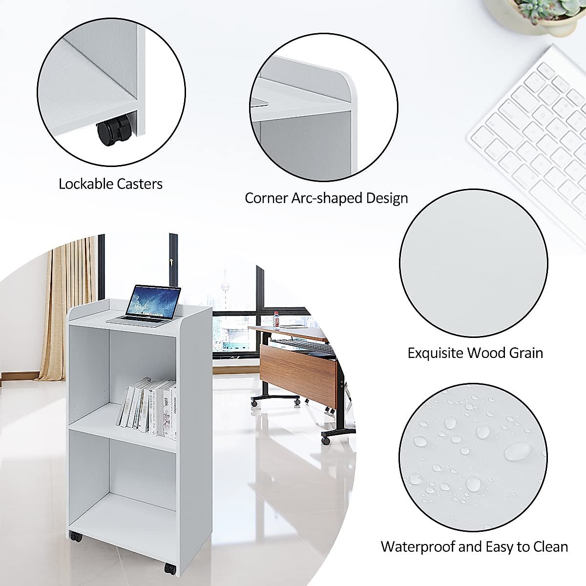 Panana Podium Stand - Hostess Stand with Wheels, Portable Podium Stand Reception Desk with Adjustable Shelf, Pulpits for Churches, Mobile Lectern Podium for Conference, Auditorium, Classroom, White