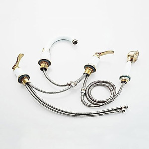 WuDLi Bath Shower Mixer Tap, Deck Mount 4 Hole Bath Taps Set with Shower, Bath Mixer Tap Bathroom A