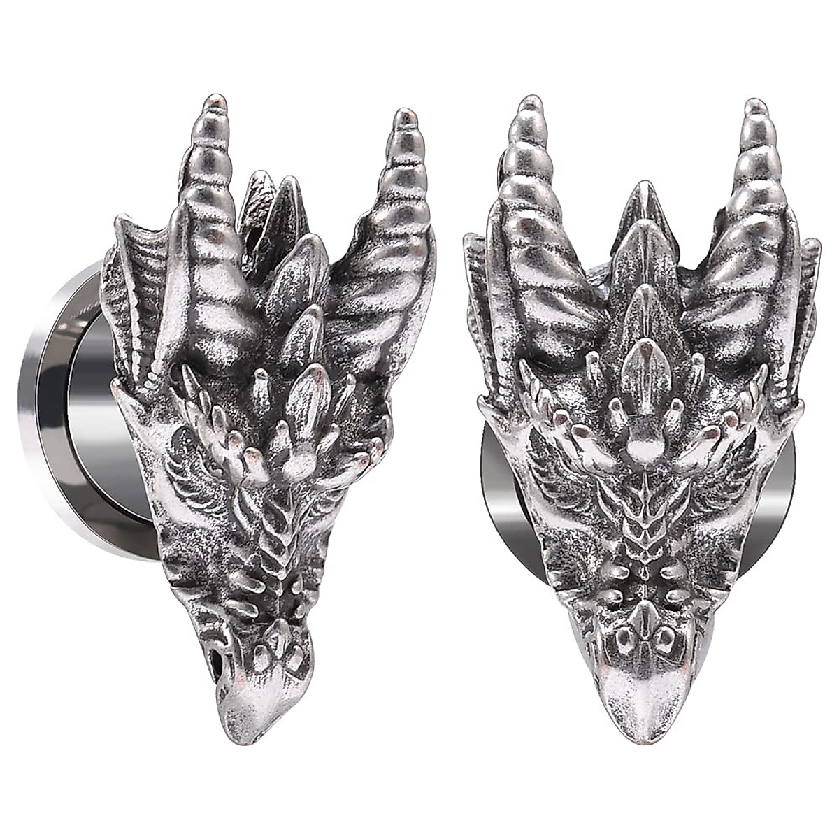 POBAISITER 1 Pair Stainless Steel Dragon Head Ear Gauges Tunnels Jewelry For Man For Woman Body Piercing Jewelry 2g-1/2 Inch Ear Stretcher Plugs