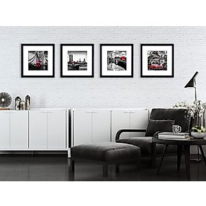 Yaetm 12x12 Picture Frames Black Set of 4, Square Frame Displays 8x8 with Mat or 12 x 12 without Mat, Gallery Wall Frames 12x12 for Wall Mounted (4 Pack, Black)