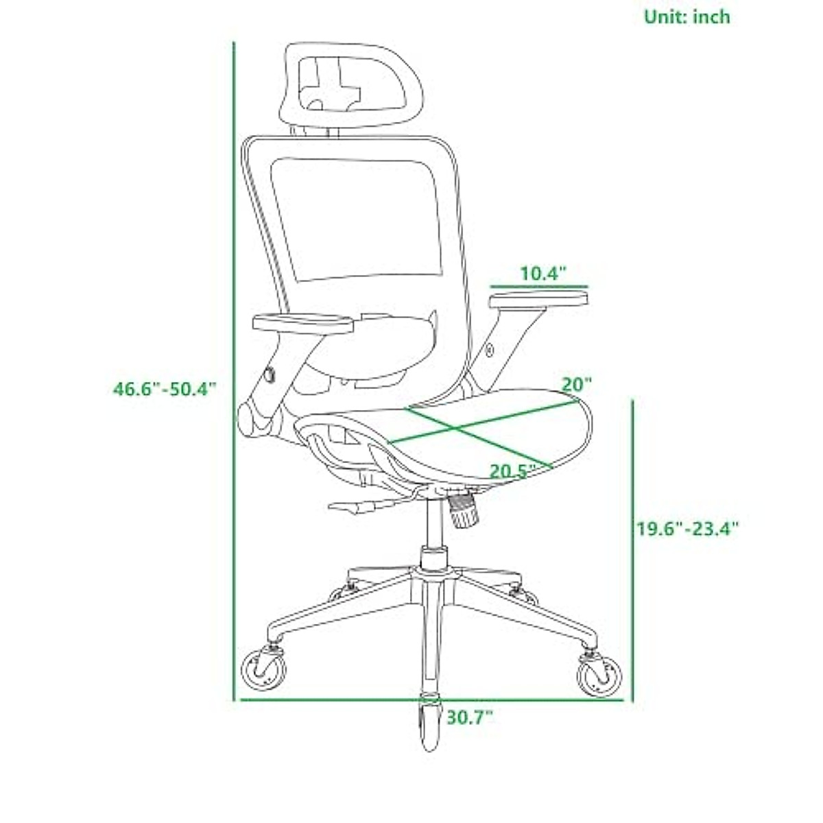 Ergonomic Office Chair, Home Office Desk Chairs, High Back Mesh Computer Chair with Lumber Support Adjustable Headrest, Armrest and Backrest, Swivel Task Executive Chair (Black)
